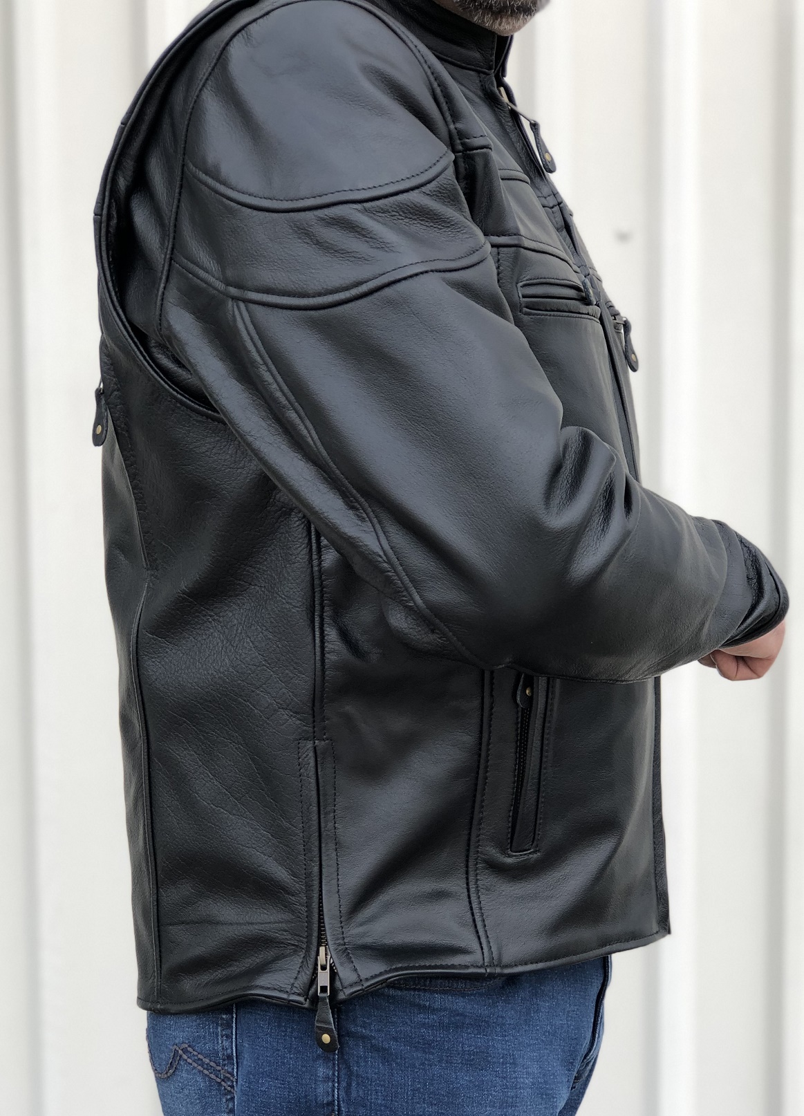 Black Buffalo Leather Vented Jacket - ALLSTATE LEATHER