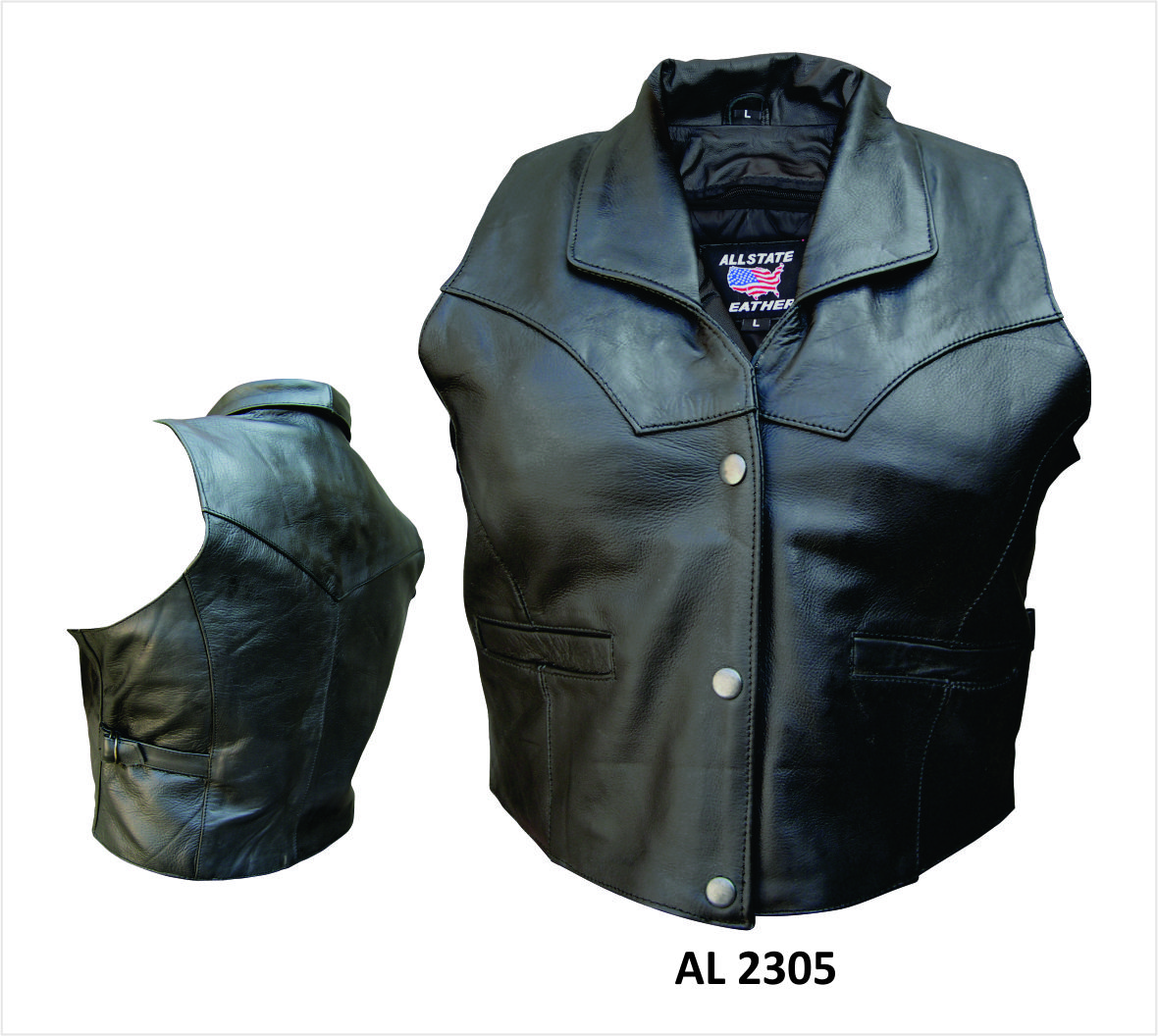 Ladies Vest with Collar in Cowhide Leather - Classic Cowhide Style