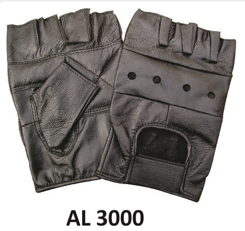 Leather Padded Palm Fingerless Gloves with Velcro Strap - AL3000 - All State Leather