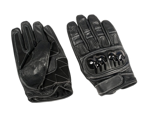 Men's Sport Bike Riding Gloves - Black Cowhide Leather with Kevlar ...