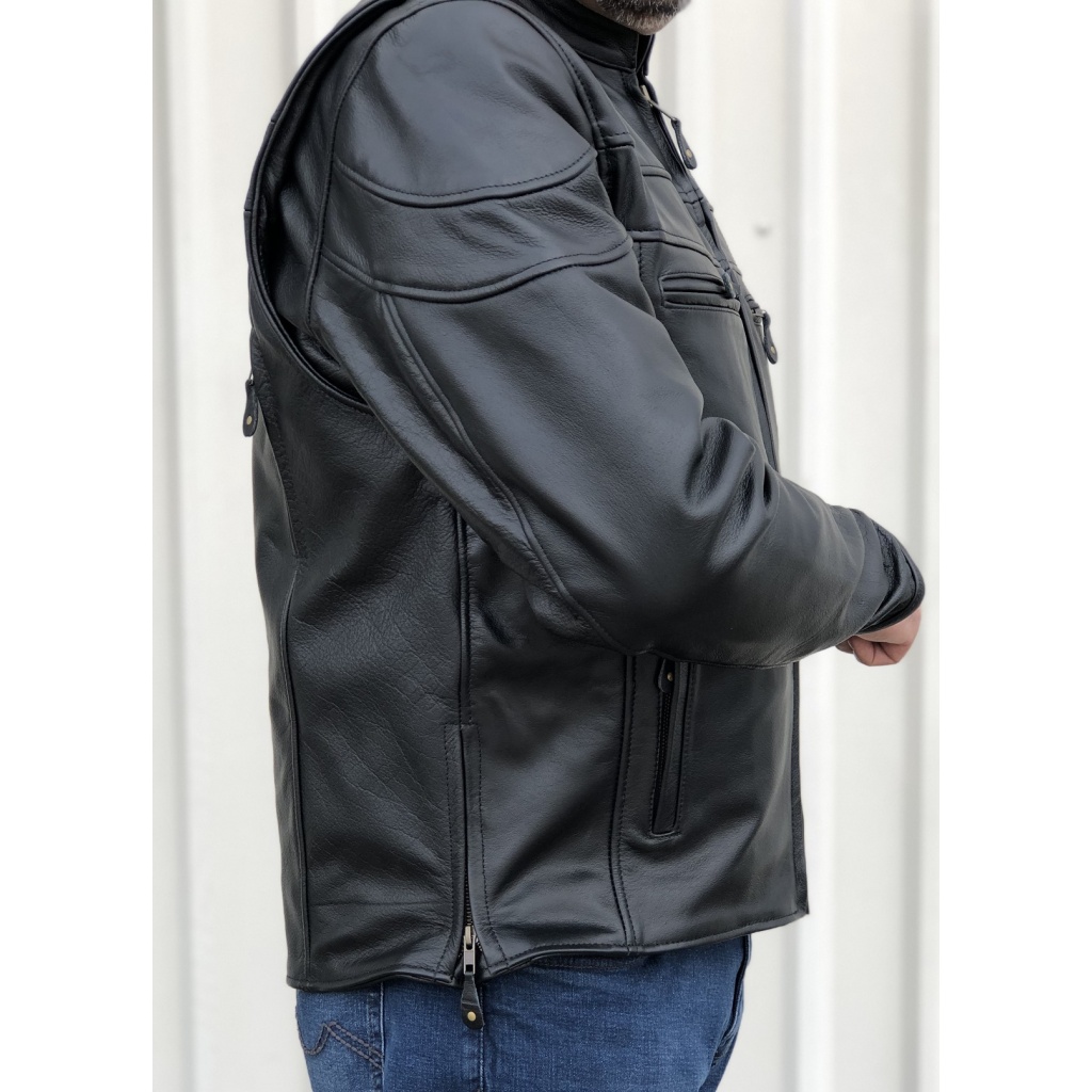 Black Buffalo Leather Vented Jacket - ALLSTATE LEATHER