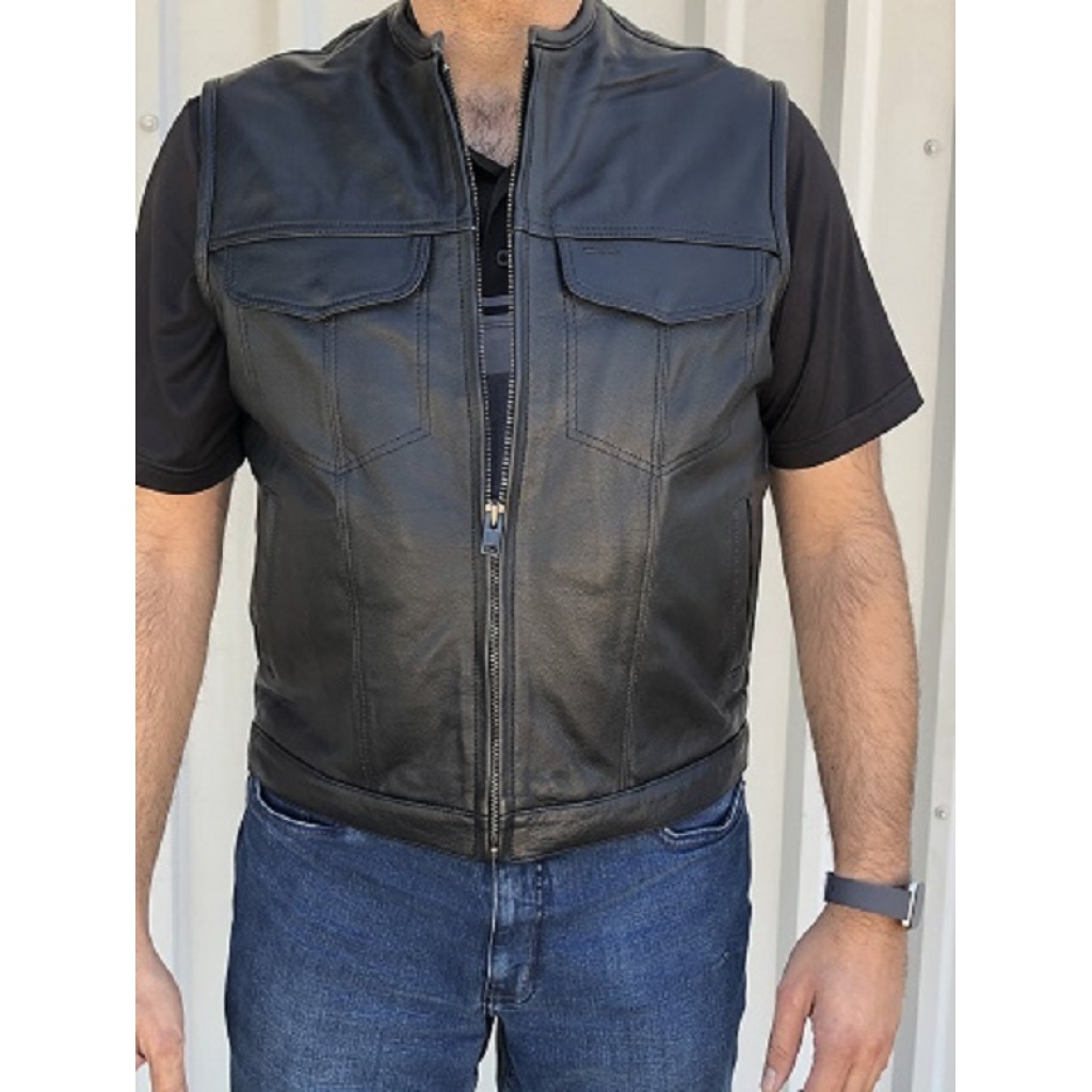 Men's Gun Metal Zippered Club Vest - Premium Buffalo Leather - Tactical ...