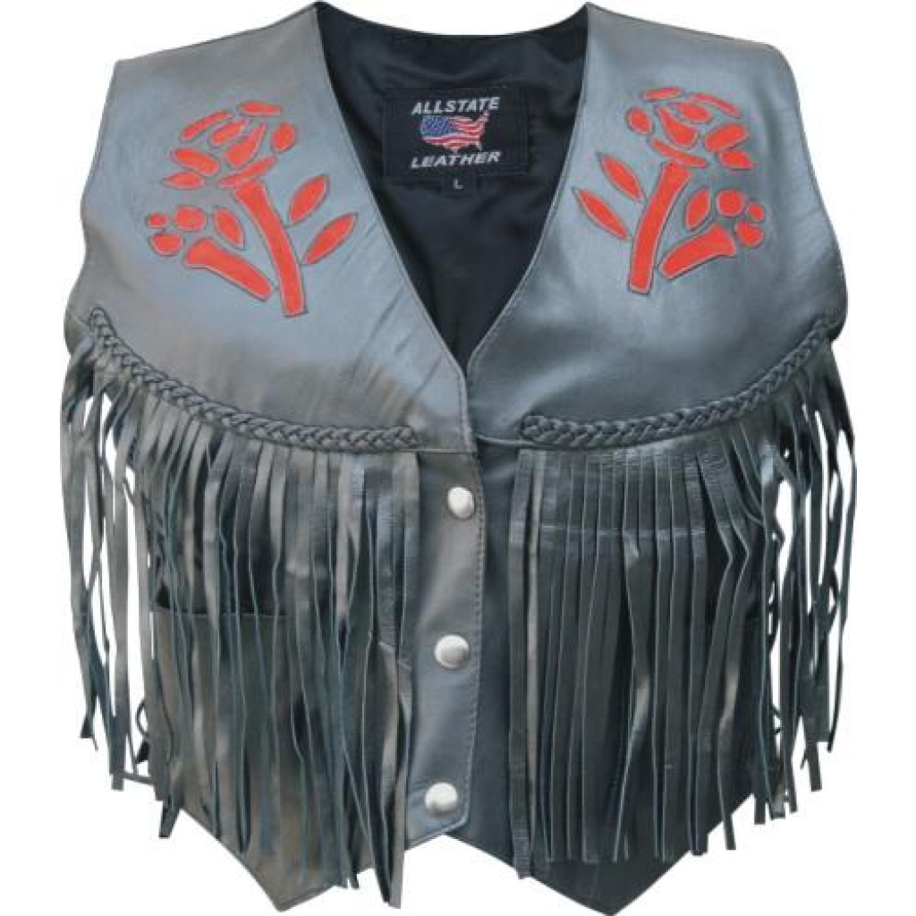 Ladies Red Rose Braided Fringe Vest - Analine Cowhide - Rose-inspired ...