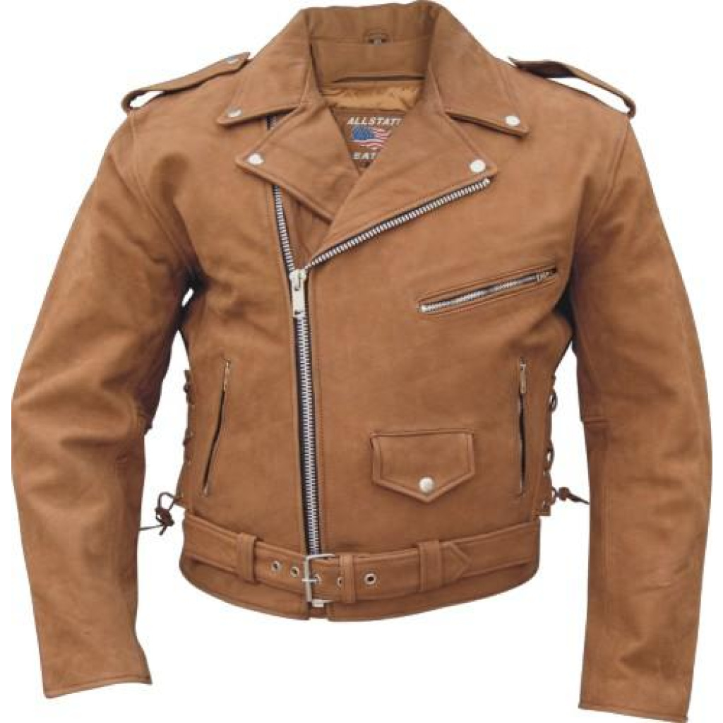 Brown Buffalo Leather Motorcycle Jacket - Silver