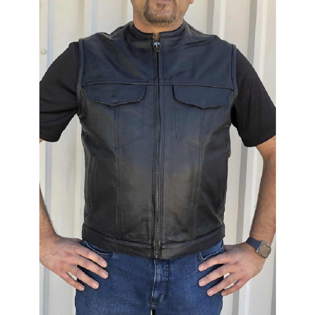 Men's Gun Metal Zippered Club Vest - Premium Buffalo Leather - Tactical ...